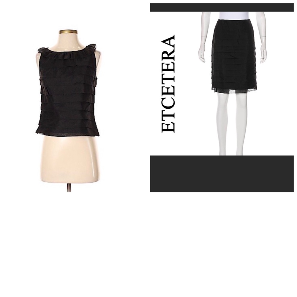 Etcetera By Edmond Chin Black Silk 2 Pc Skirt Suit - Gem